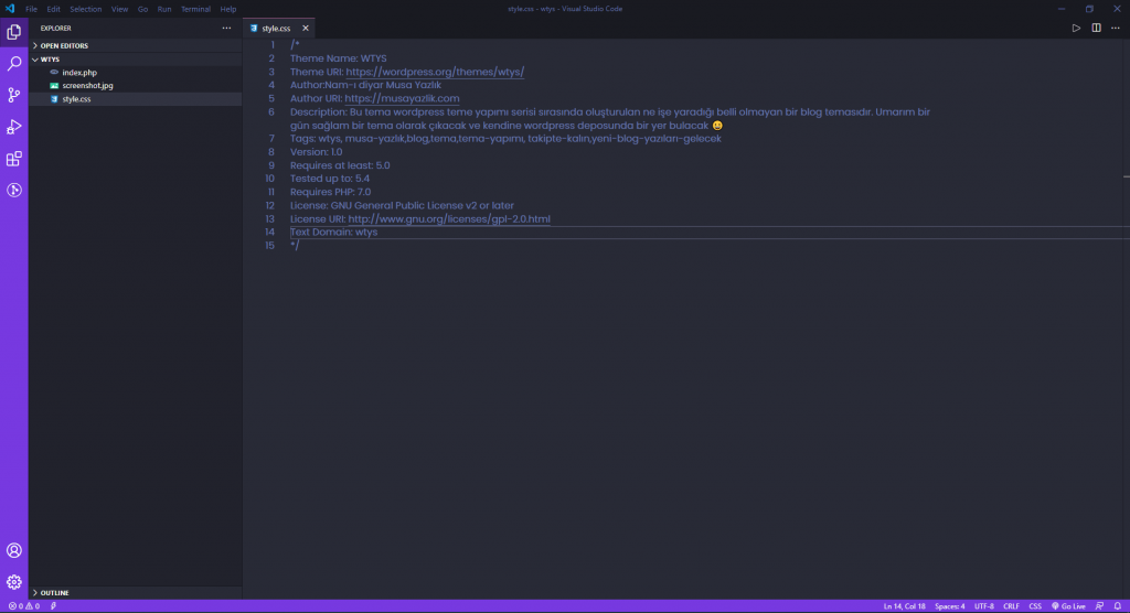 wordpress tema yapımı style dosyası | Musa Yazlık